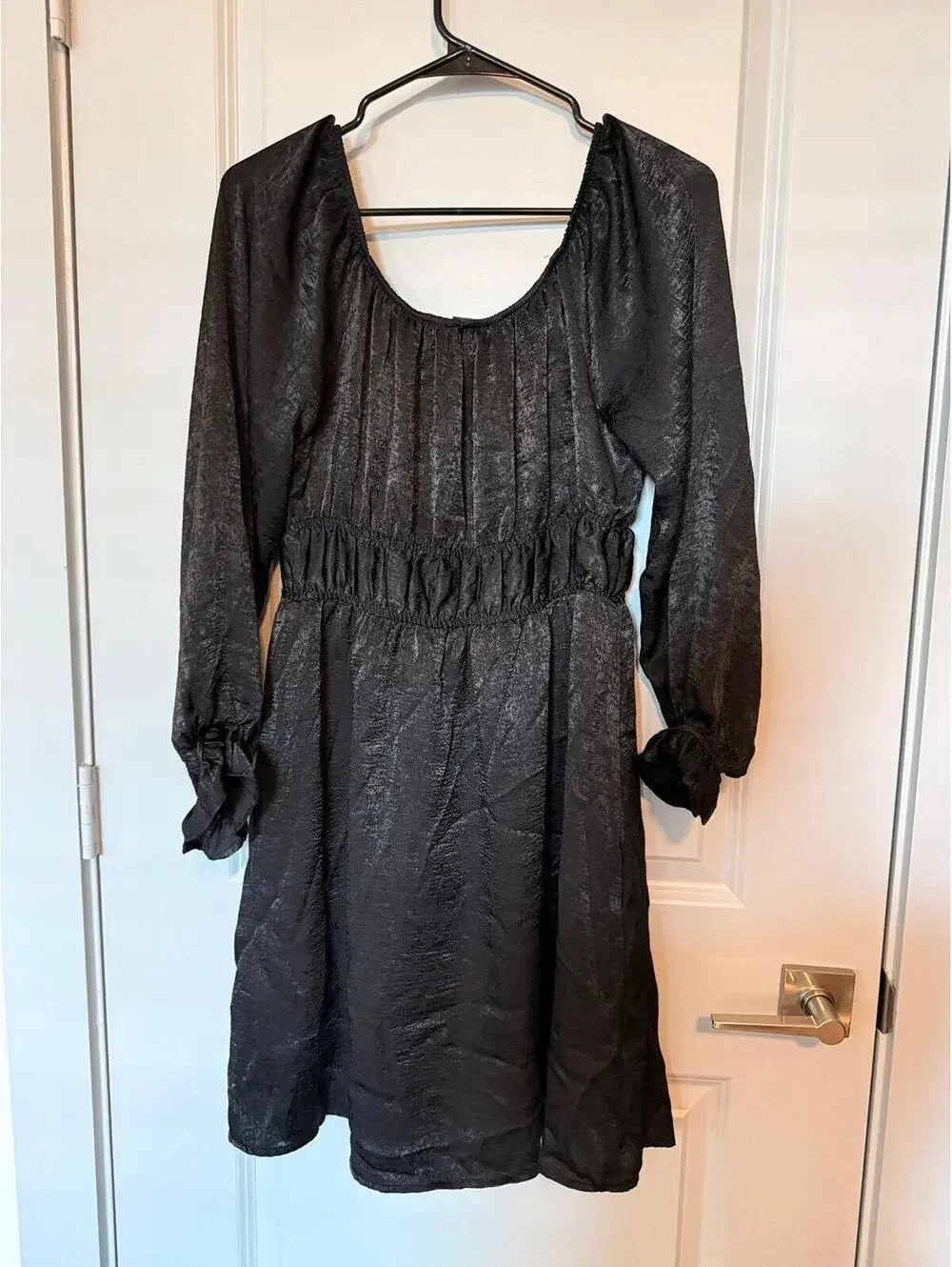 Gilli | Dresses | Nwt Gilli Black Satin Mini Dress Smocked Waist Womens ...